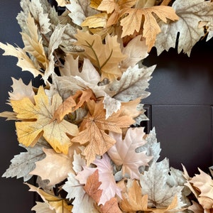 Fall Foliage Wreath, Tan Maple Leaf and Berry Fall Wreath, Neutral Fall ...