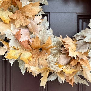 Fall Foliage Wreath, Tan Maple Leaf and Berry Fall Wreath, Neutral Fall ...
