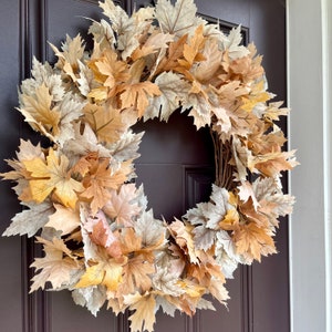 Fall Foliage Wreath, Tan Maple Leaf and Berry Fall Wreath, Neutral Fall ...