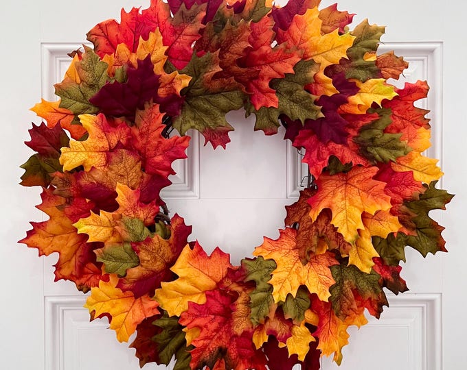 Beige Maple Leaf Wreath for Front Door, Neutral Fall Leaves, Cream ...