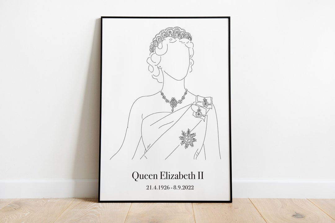 Queen Elizabeth DIGITAL Download A2 Monarchy, Queen Art, Line Art Print ...
