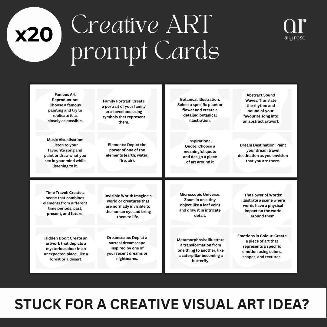 ART TASK Prompt Cards- Minimal Design, Creative Idea Cards, Art Ideas ...