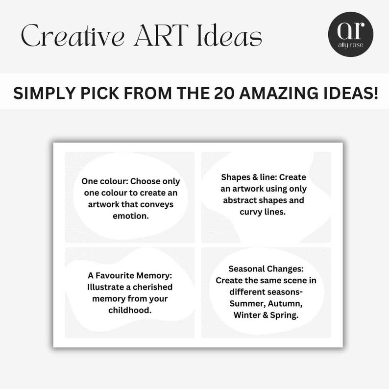 ART TASK Prompt Cards- Minimal Design, Creative Idea Cards, Art Ideas ...