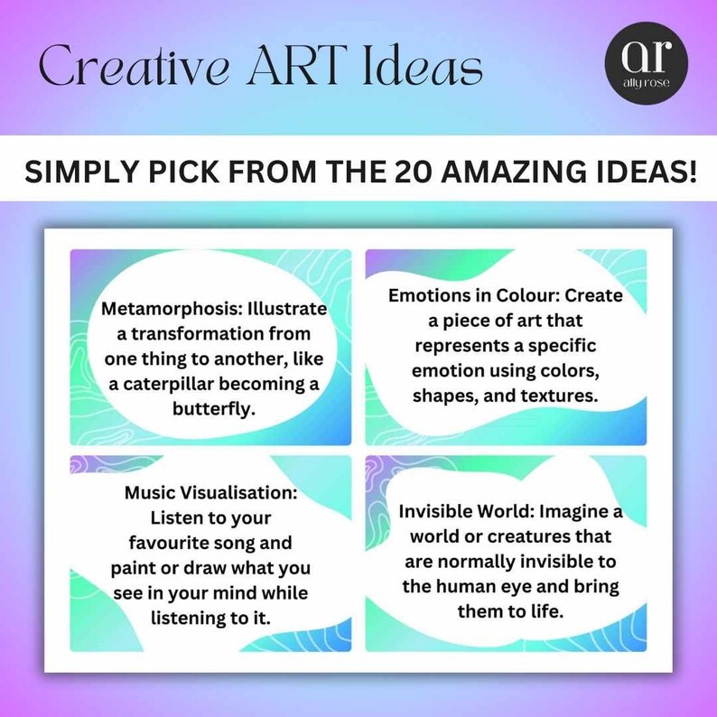 ART TASK Prompt Cards- Creative Idea Cards, Art Ideas, Art Prompt, Art ...
