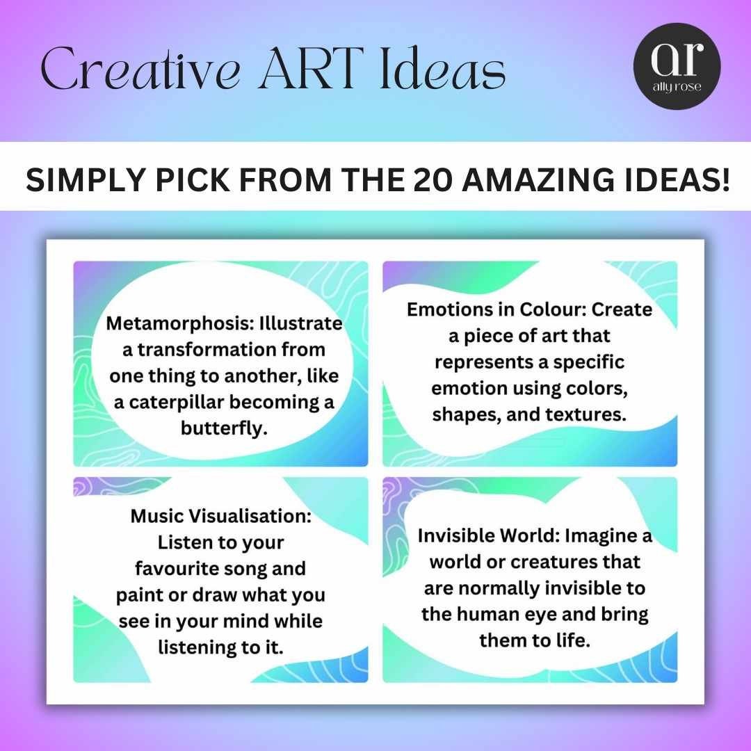 ART TASK Prompt Cards- Creative Idea Cards, Art Ideas, Art Prompt, Art ...