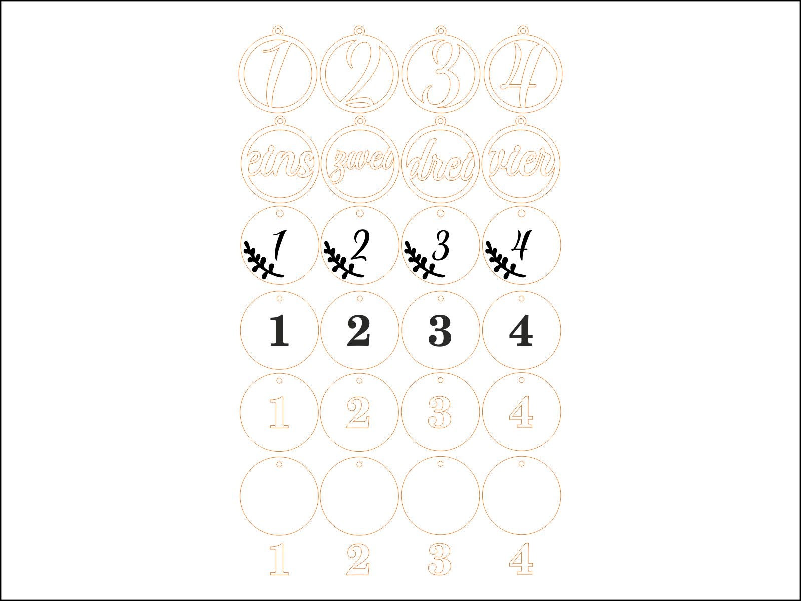 Advent Zahlen 6 Sets SVG Laser cut Dateien Dxf, ai, cdr, eps, pdf ...