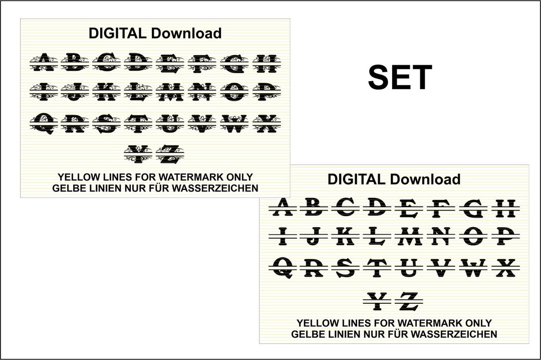 Swirled Split Letters Monogram Set - Digital File - Full Alphabet - Etsy