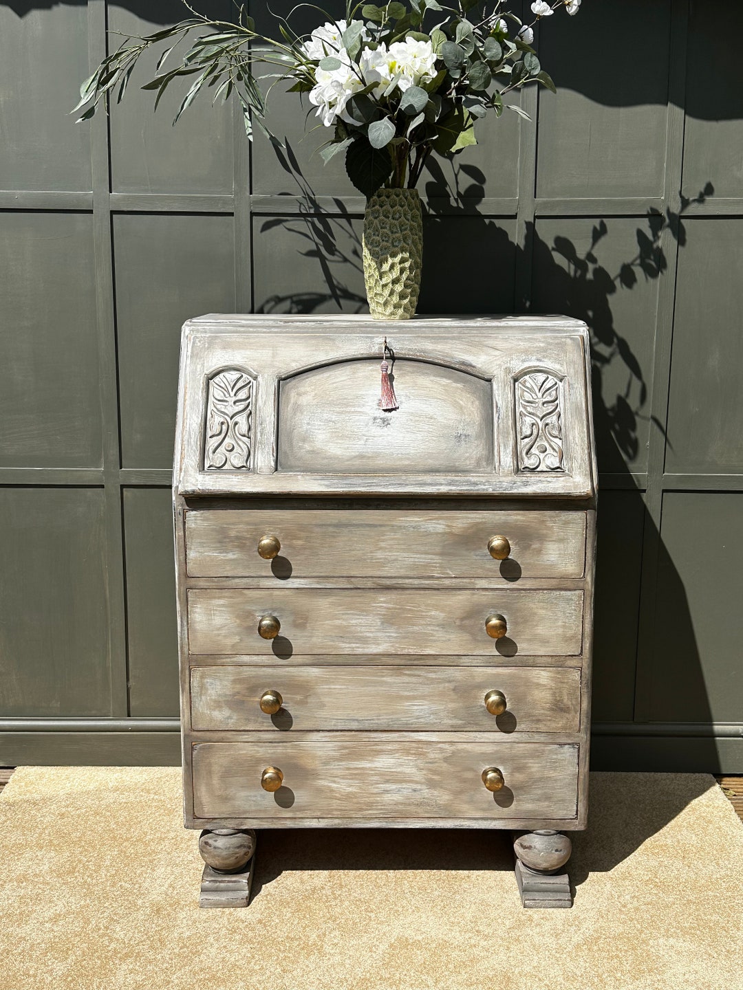 Hand Painted Solid Oak Bureau. - Etsy UK