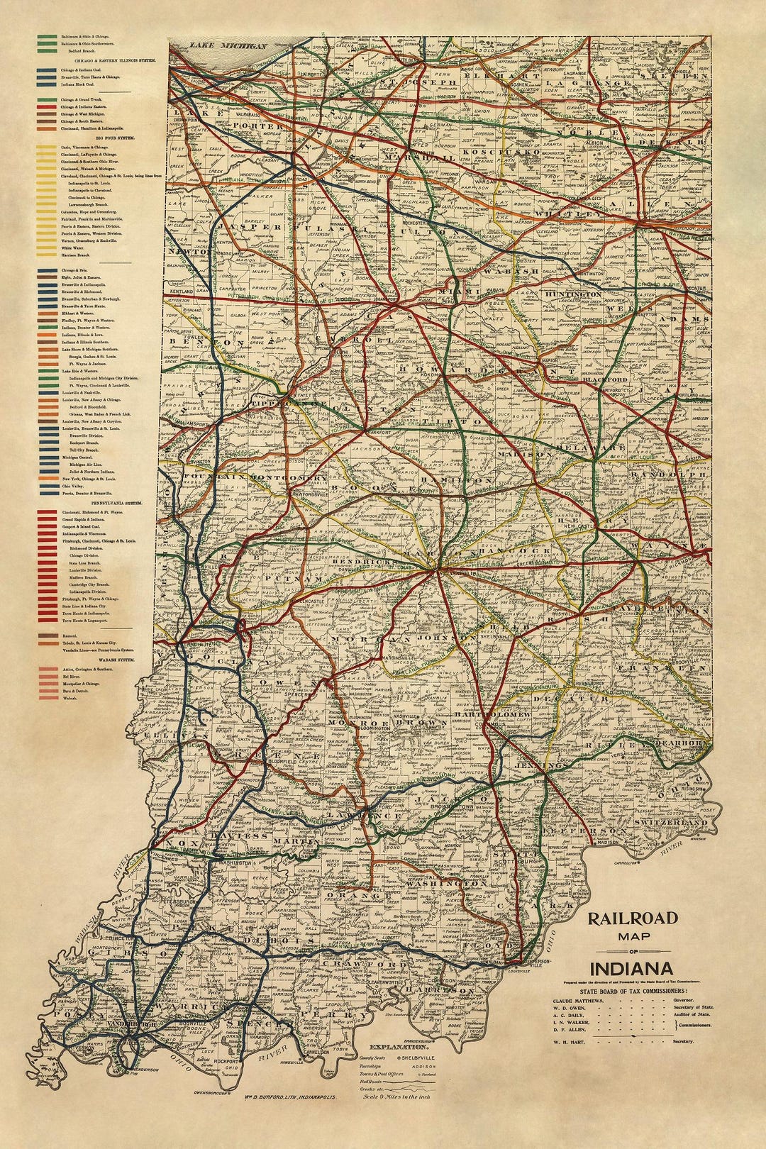 Railroad Map of Indiana Circa 1896 - Etsy