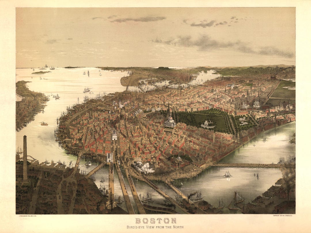 Boston Bird's-eye View 1877 Perspective Map Printable - Etsy