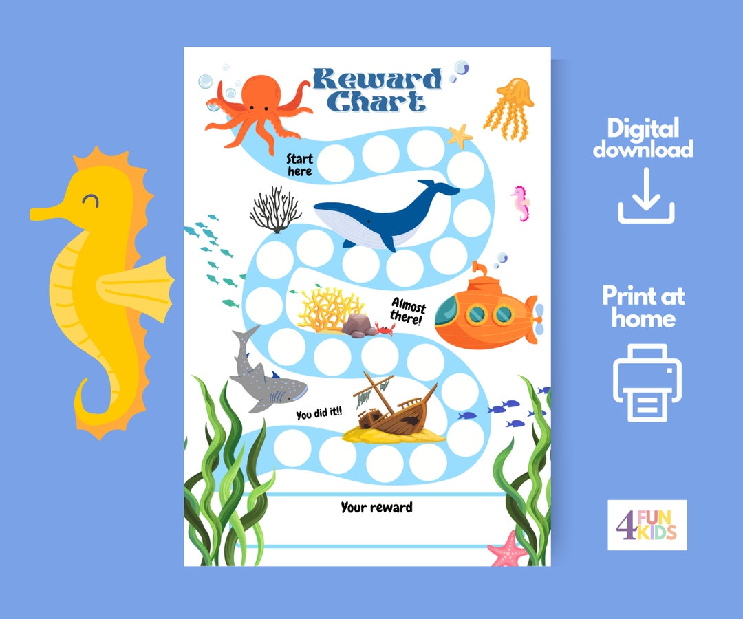 Ocean Adventure Reward Chart for Kids - Underwater Sea Life Behavior ...