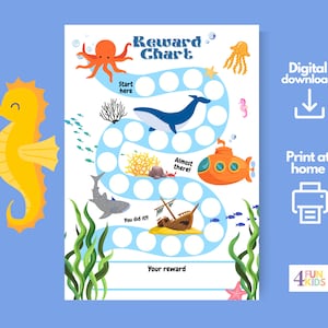 Ocean Adventure Reward Chart for Kids - Underwater Sea Life Behavior ...