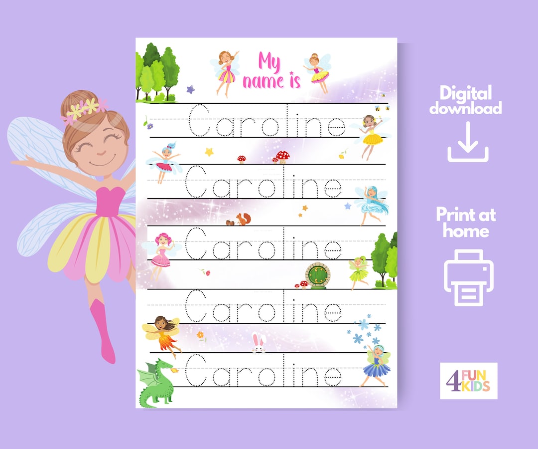 FAIRY Custom Name Tracing Sheet, Girl Handwriting Practice Personalized ...