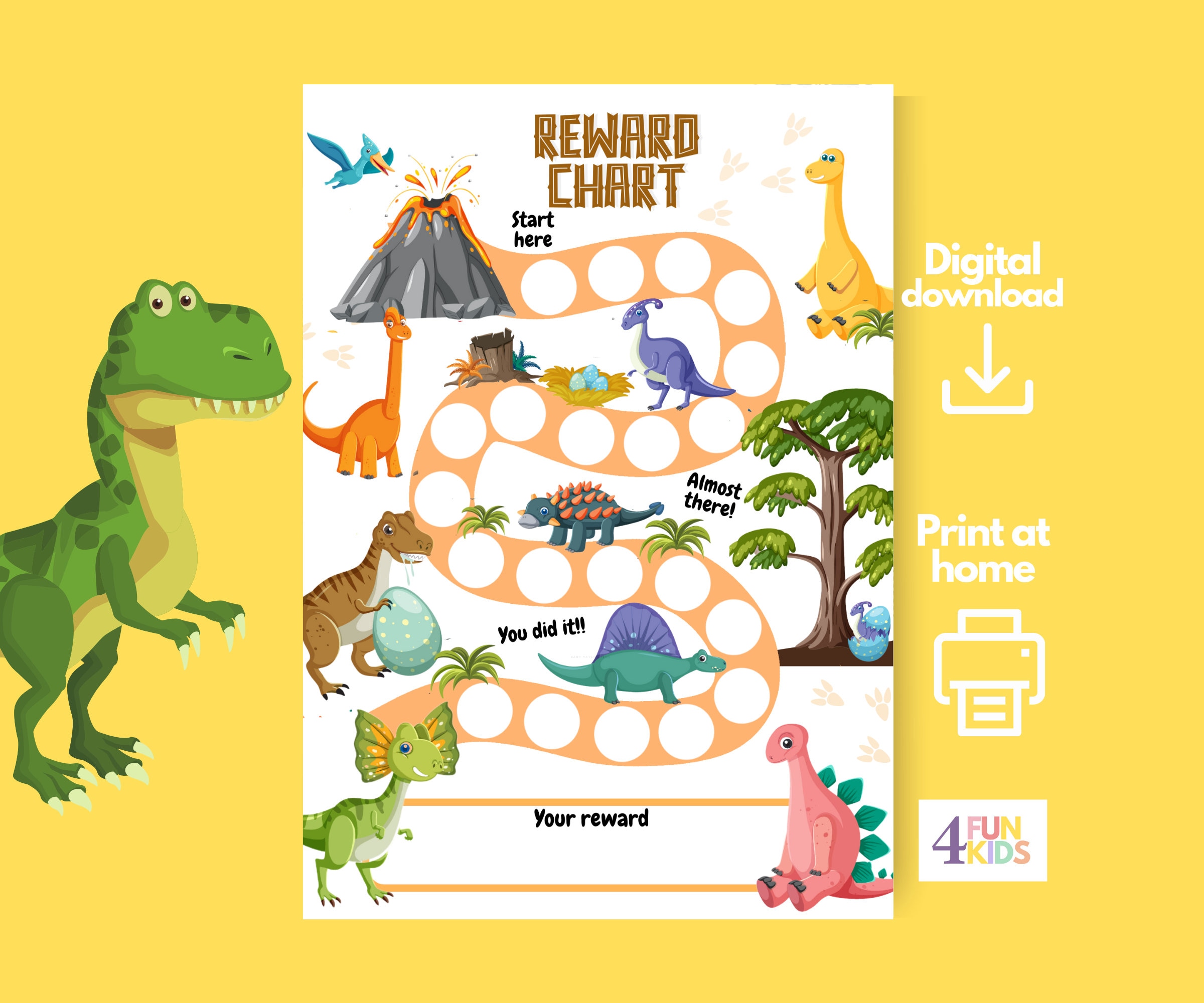 DINOSAUR Reward Chart Boy Reward Chore Chart Printable DINOSAUR ...