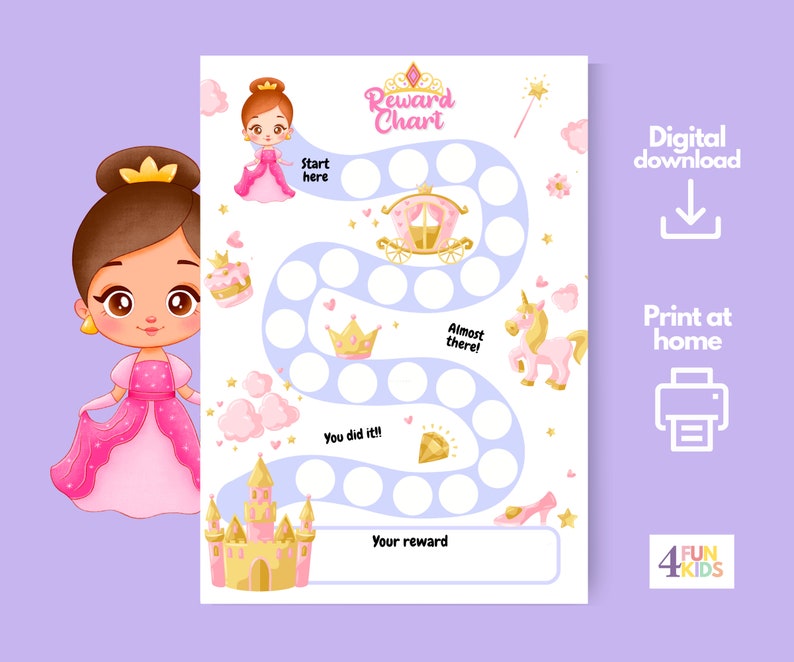 Princess-themed Reward Chart for Kids - Printable Pink Castle & Fairy ...