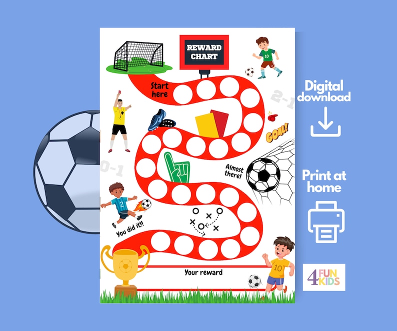 SOCCER Reward Chart for Kids, Football Goal Tracker, Printable Behavior ...
