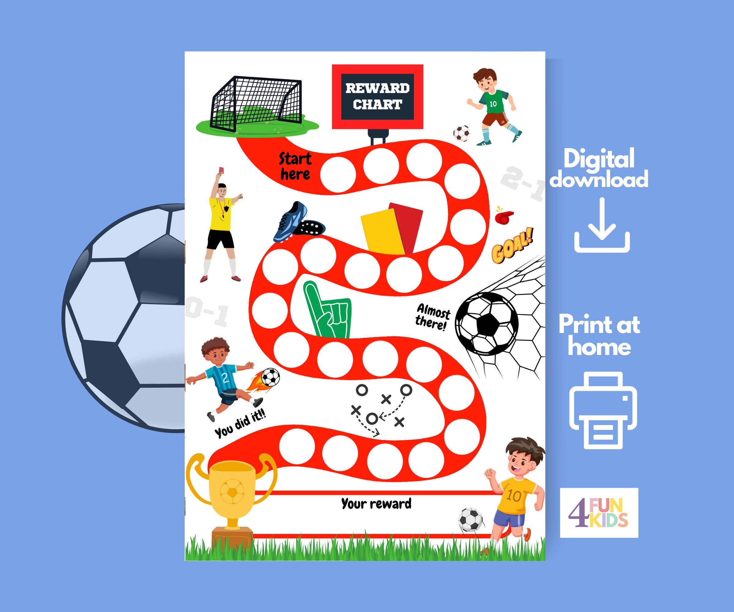 SOCCER Reward Chart for Kids, Football Goal Tracker, Printable Behavior ...