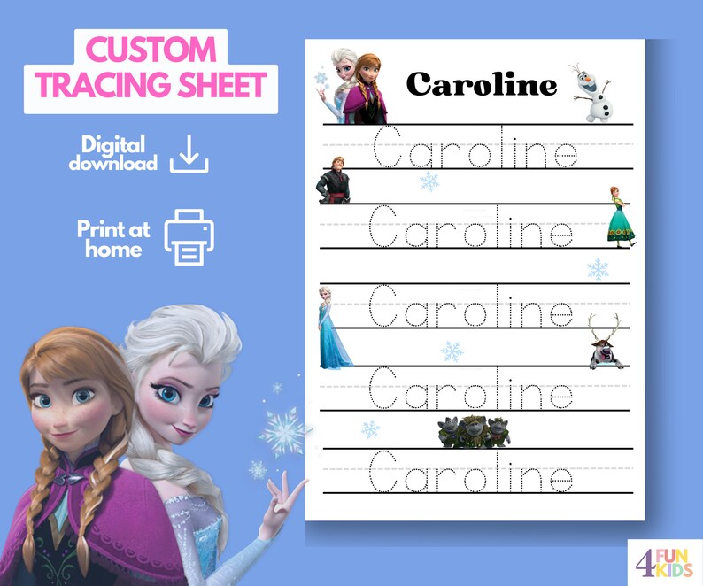 Frozen Custom Name Tracing Sheet Handwriting Practice Personalized Name ...