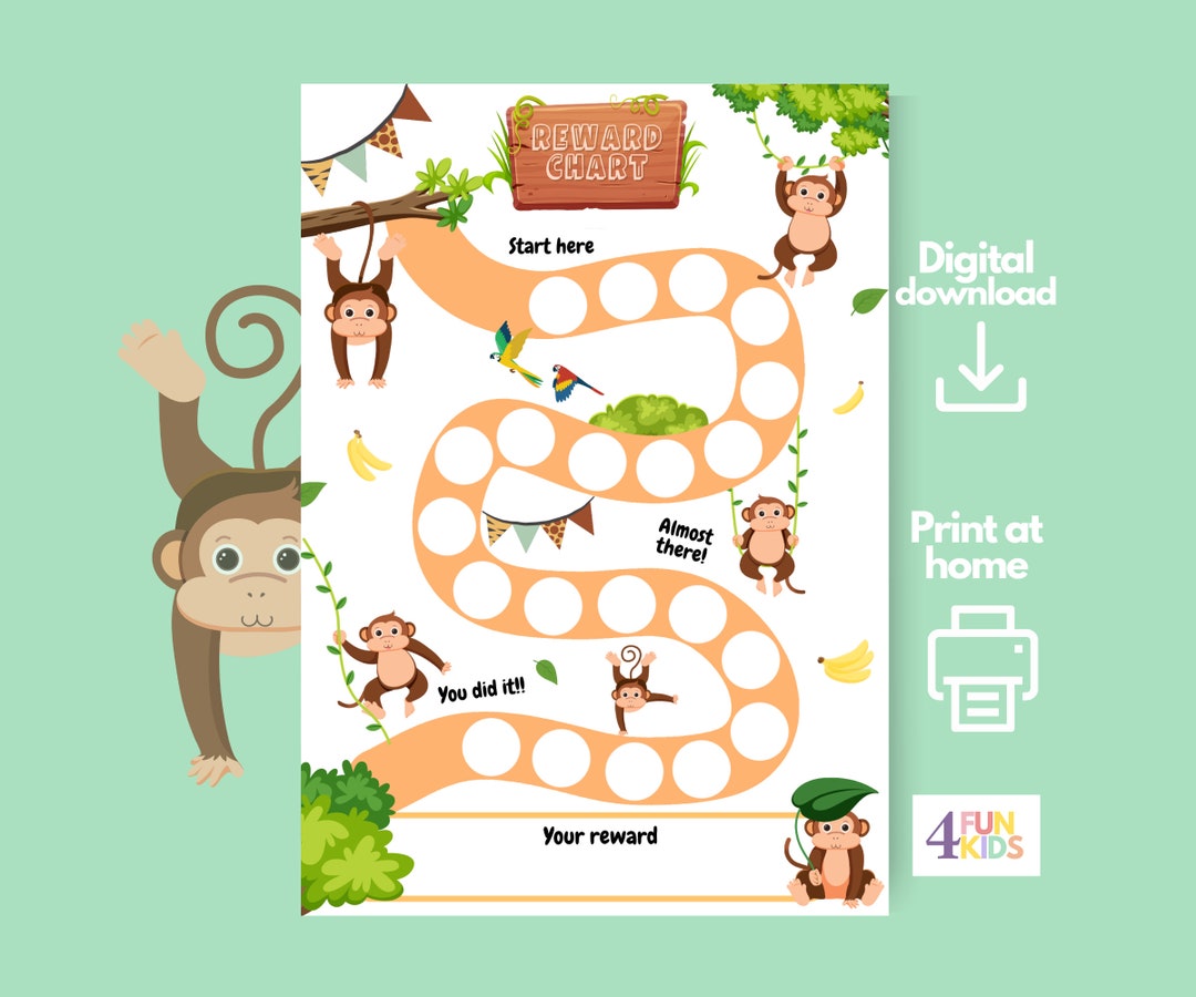 MONKEY Reward Chart | Boy Reward | Chore Chart Printable ANIMAL ...