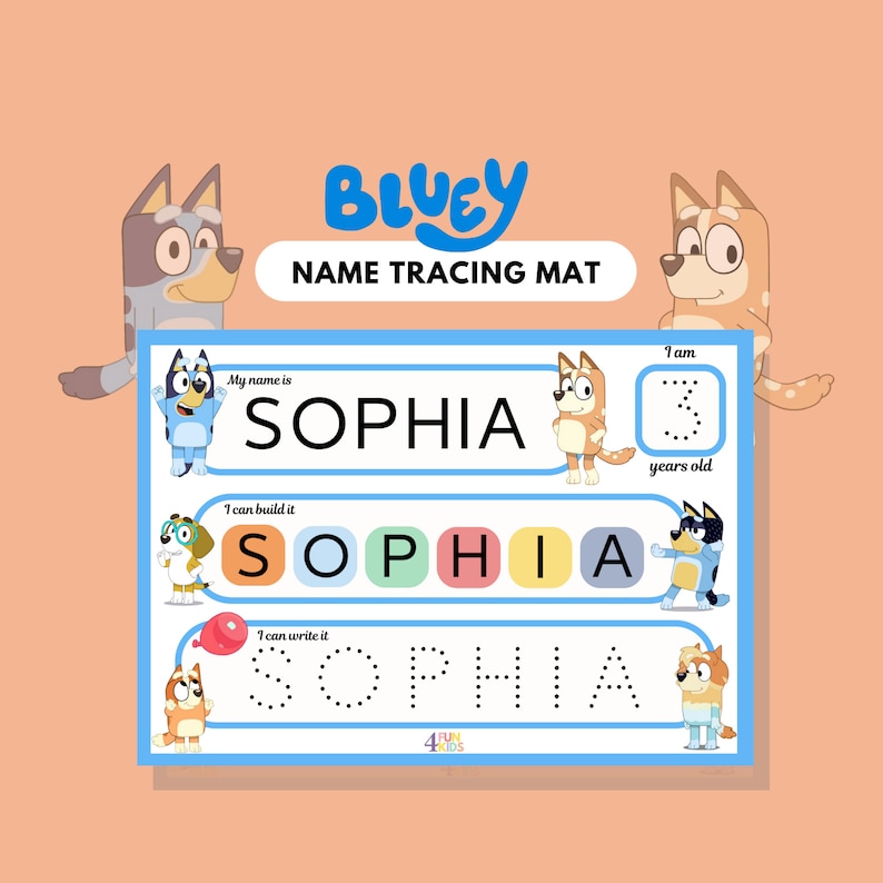BLUEY Name Tracing Mat Printable Bluey Worksheet Daily - Etsy