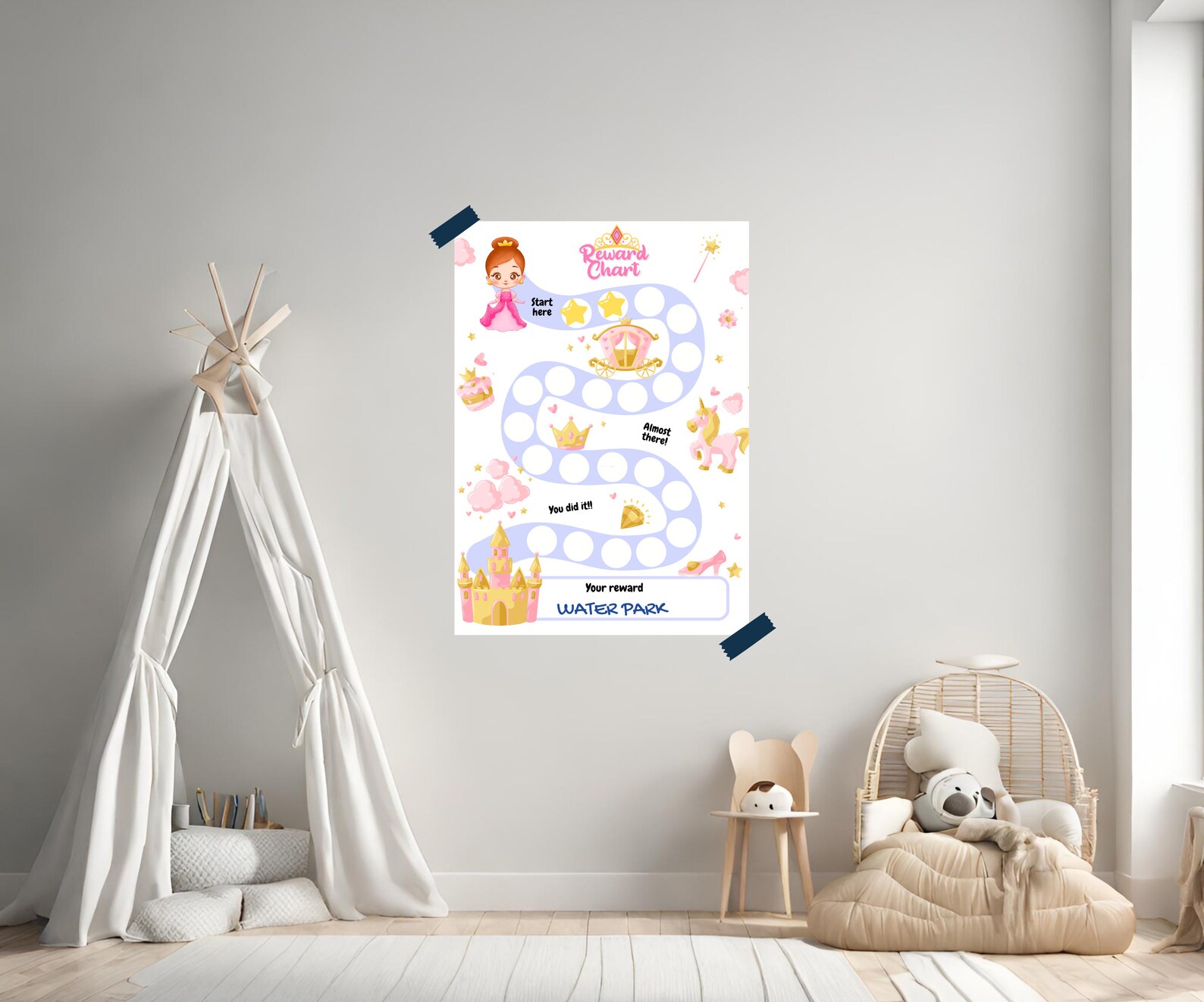 Princess-themed Reward Chart for Kids - Printable Pink Castle & Fairy ...