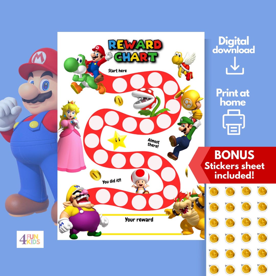 SUPER MARIO Reward Chart | Printable Mario Behavior Chart | Daily Chore ...