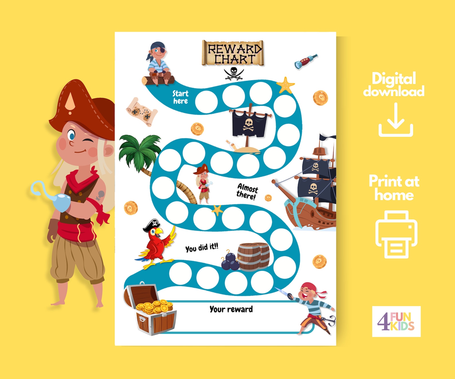 Pirate Adventure Reward Chart for Kids - Printable Treasure Map ...