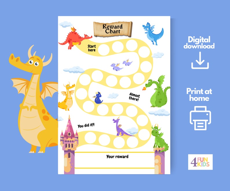 Castle & Dragons Reward Chart for Kids - Printable Medieval Quest ...
