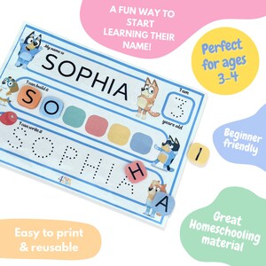 BLUEY Name Tracing Mat | Printable Bluey Worksheet | Daily Chore Chart ...