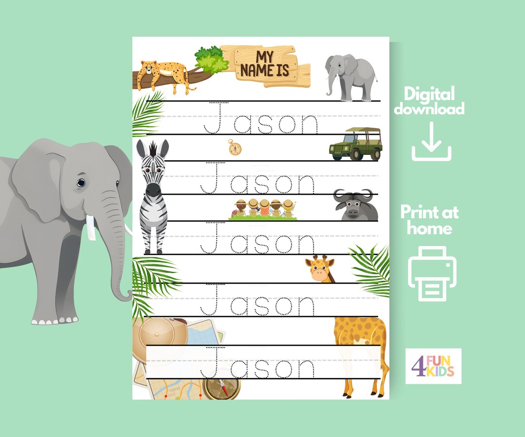 SAFARI Custom Name Tracing Sheet, Animals Handwriting Practice ...