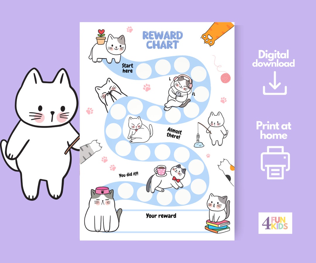 Cat Themed Reward Chart for Kids - Printable Kitten Behavior Tracking ...