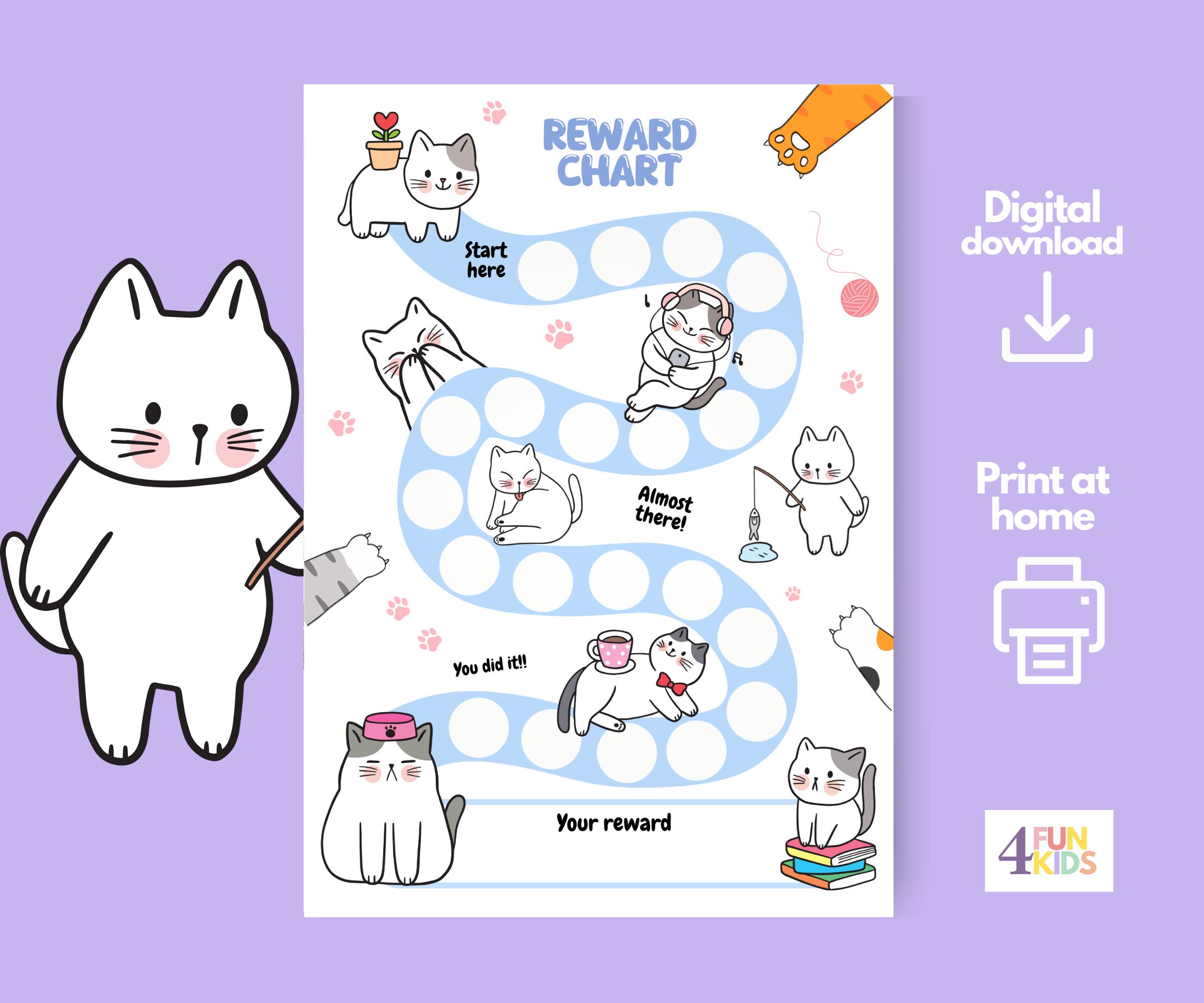 Cat Themed Reward Chart for Kids - Printable Kitten Behavior Tracking ...