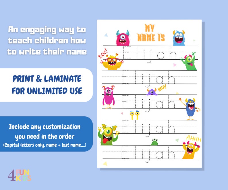 MONSTER Custom Name Tracing Sheet, Monsters Handwriting Practice ...