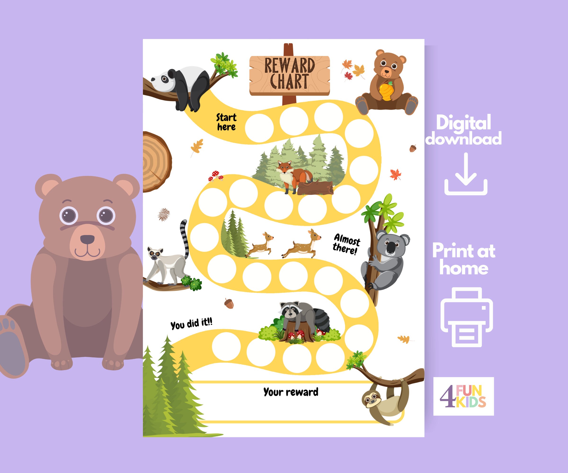 FOREST ANIMALS Reward Chart, Kids Behavior Tracker, Printable Woodland ...