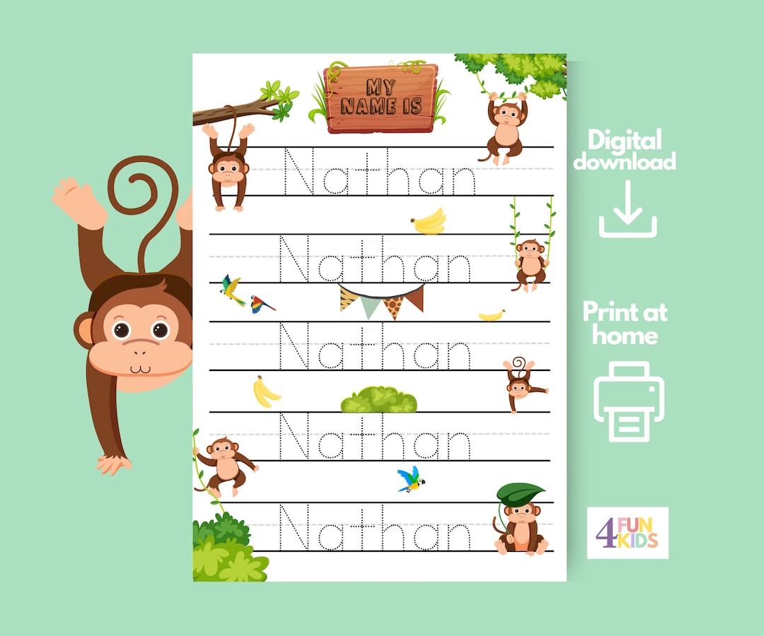 MONKEY Custom Name Tracing Sheet, Monkey Handwriting Practice ...
