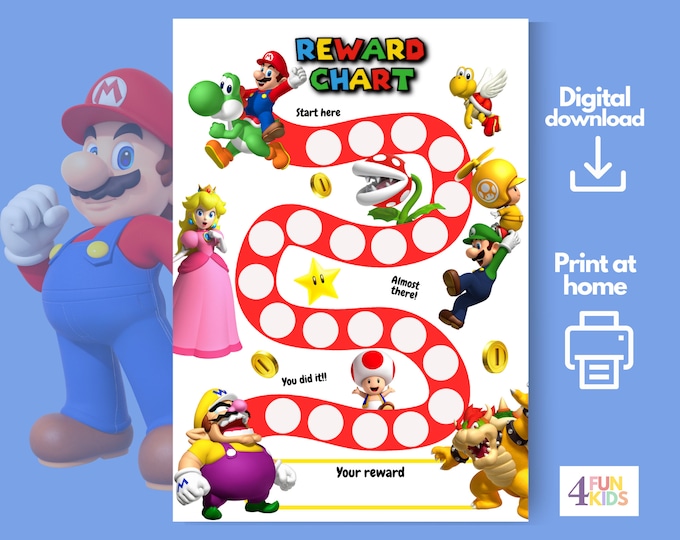 Mario Reward Chart for Kids, Mario, Luigi, Toad, Koopa Troopa, Yoshi ...