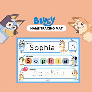 BLUEY Name Tracing Mat | Printable Bluey Worksheet | Daily Chore Chart ...