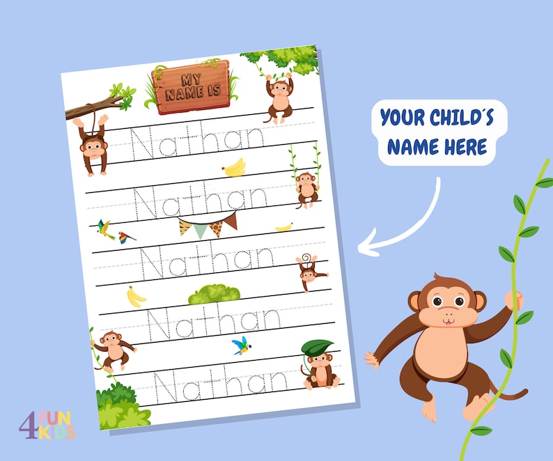 MONKEY Custom Name Tracing Sheet, Monkey Handwriting Practice ...