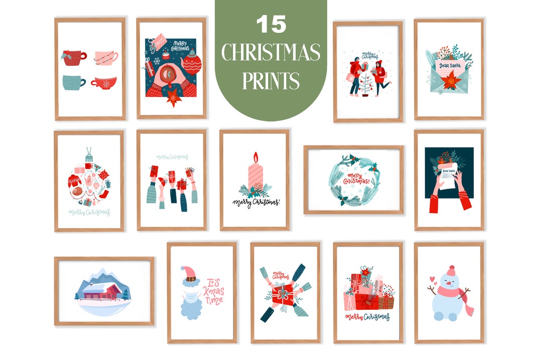 SET OF 15 Christmas Prints Christmas Printable Gallery Wall Set Festive ...