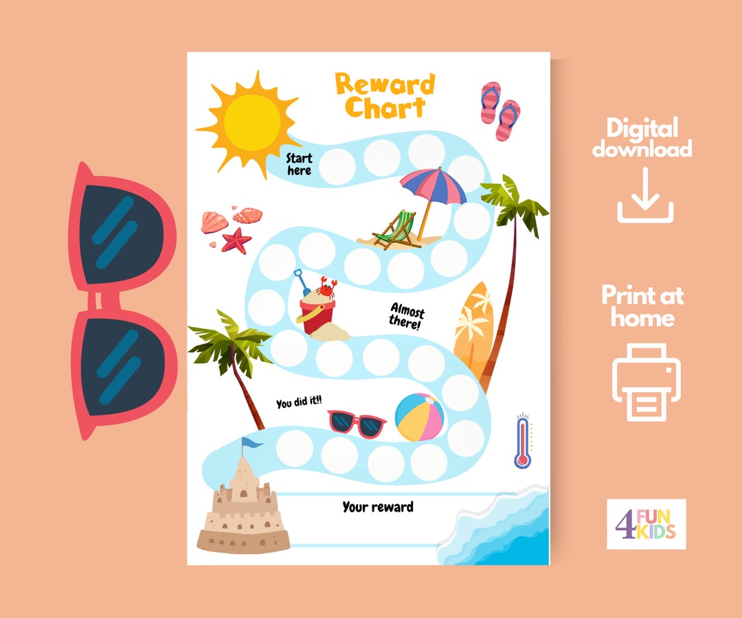 Summer Fun Reward Chart for Kids - Printable Beach Day Behavior Tracker ...