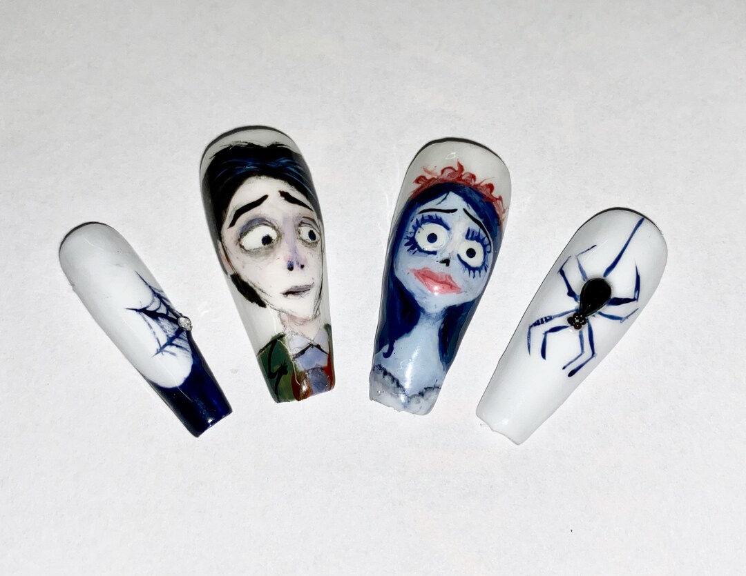 Hand Painted Corpse Bride Nails - Etsy