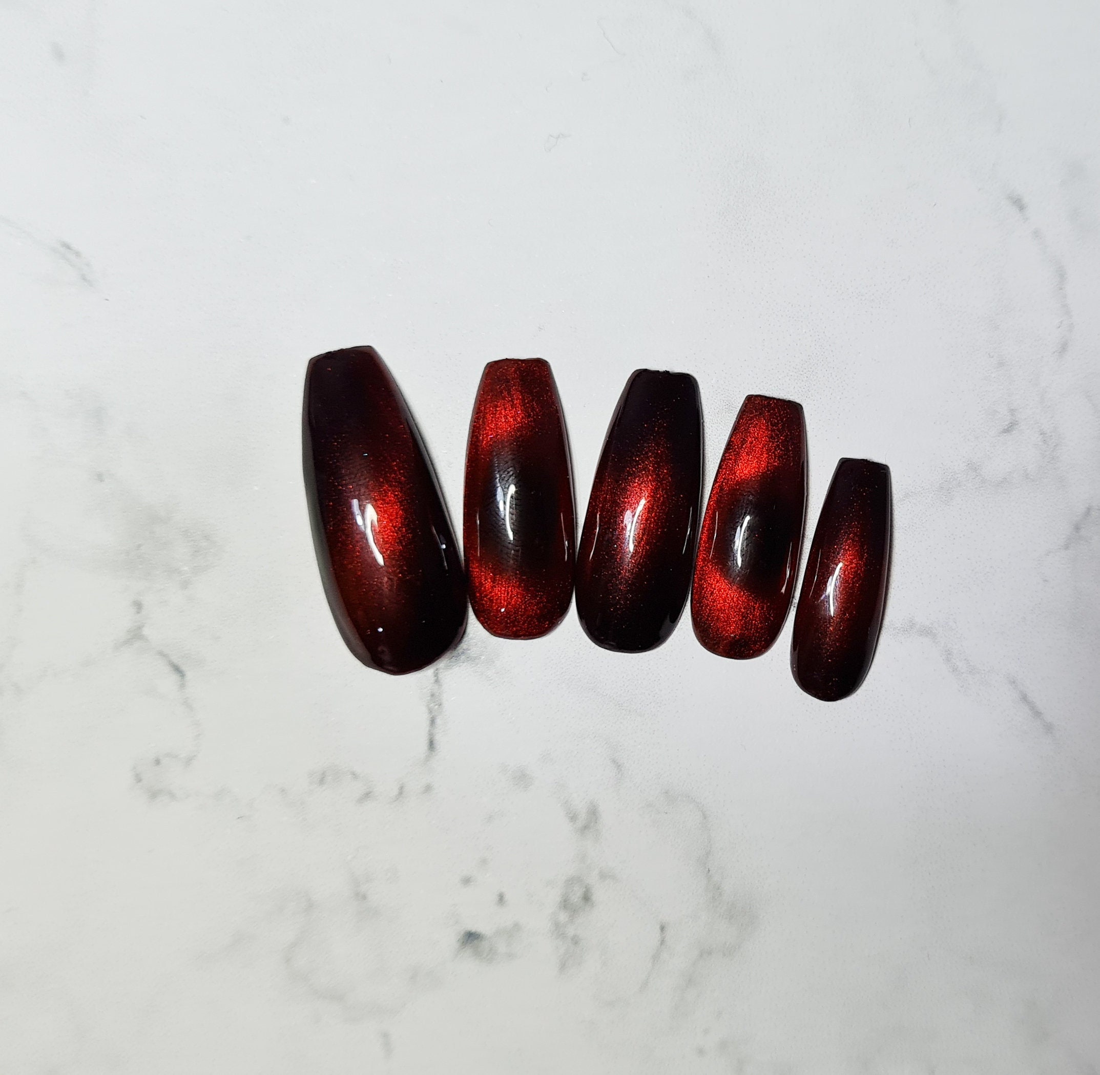 Red and Back Cat Eye Nails - Etsy