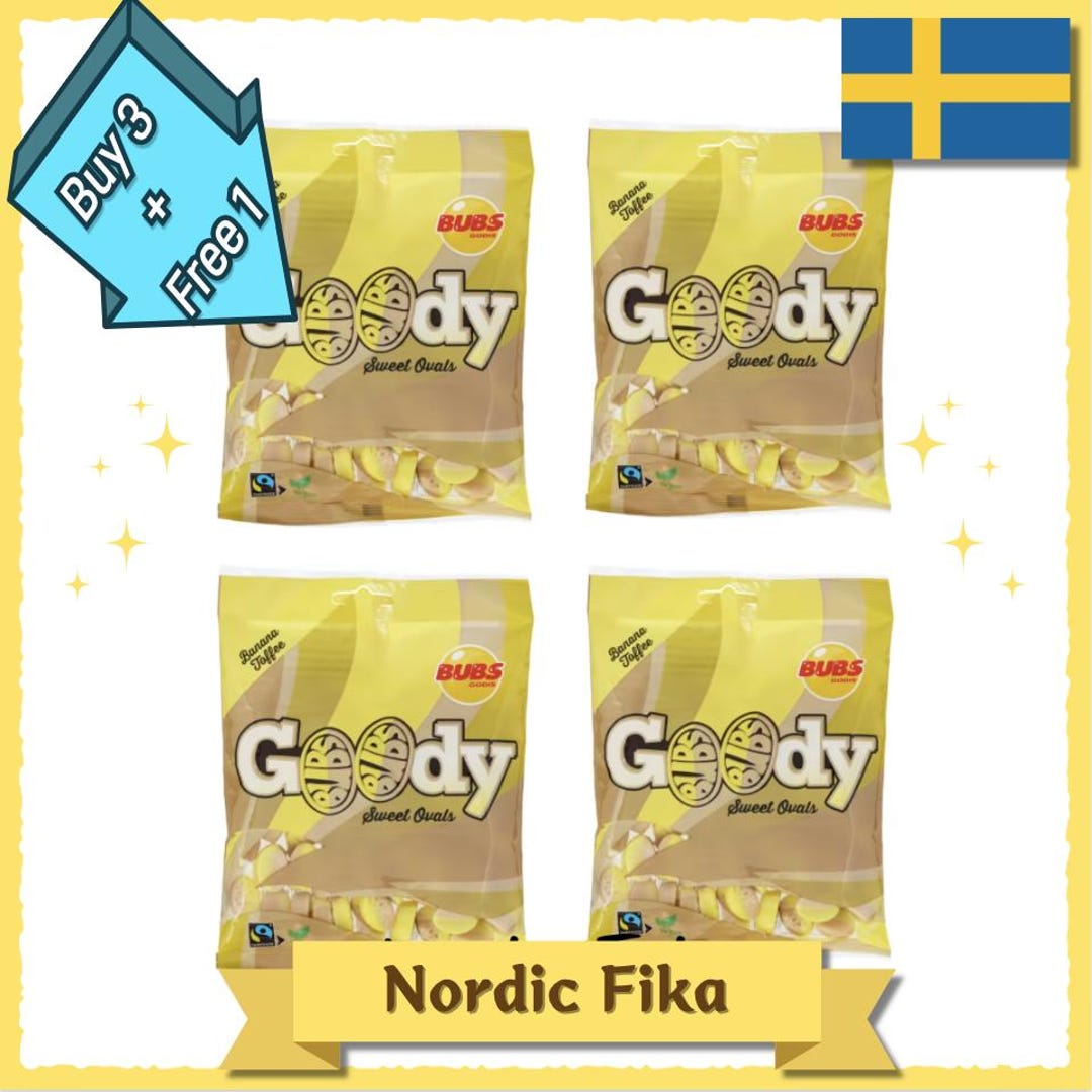 4 Pcs X Bubs Banana Toffee Goody Sweet Ovals 175g | Swedish Banana ...