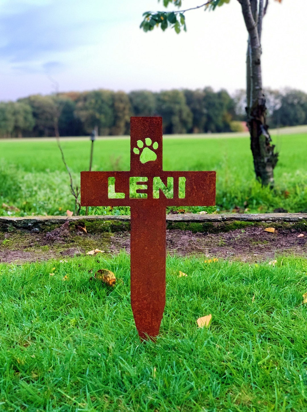 Rusty Dog Cross With Paw Rust Customizable, Gravestone Dog, Memorial ...