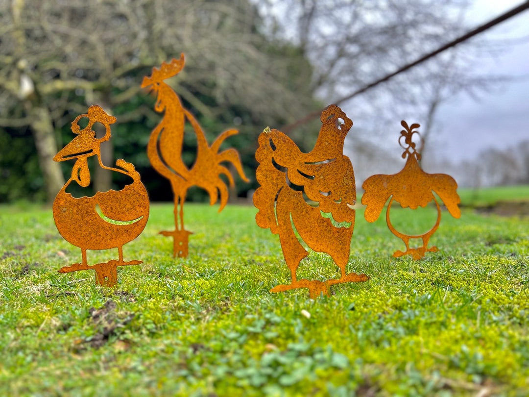 Patina Chickens as a Set or Individually, Garden Stake, Set, Garden ...