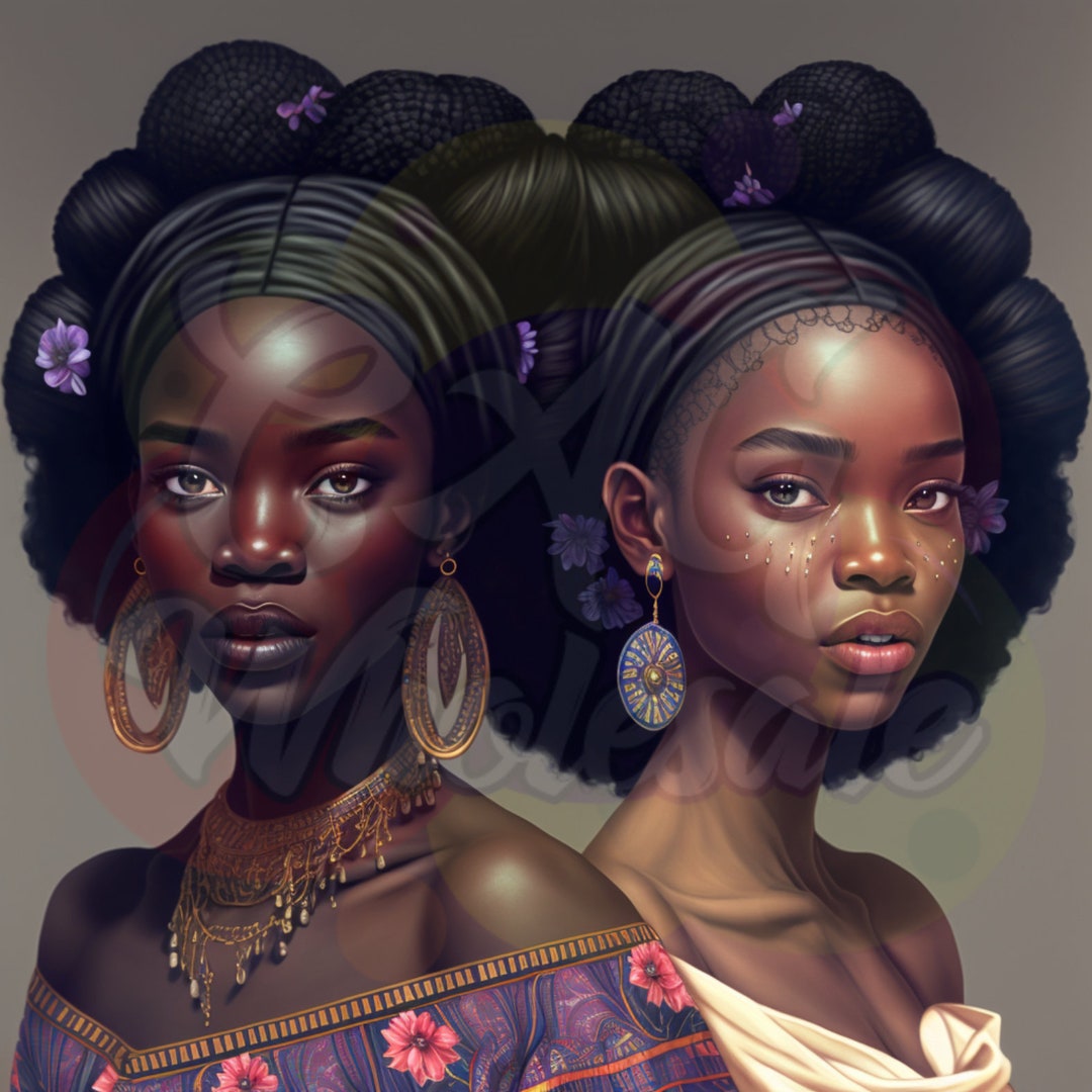 Gorgeous AI Generated Two Melanated Girls| PNG Files for Digital ...