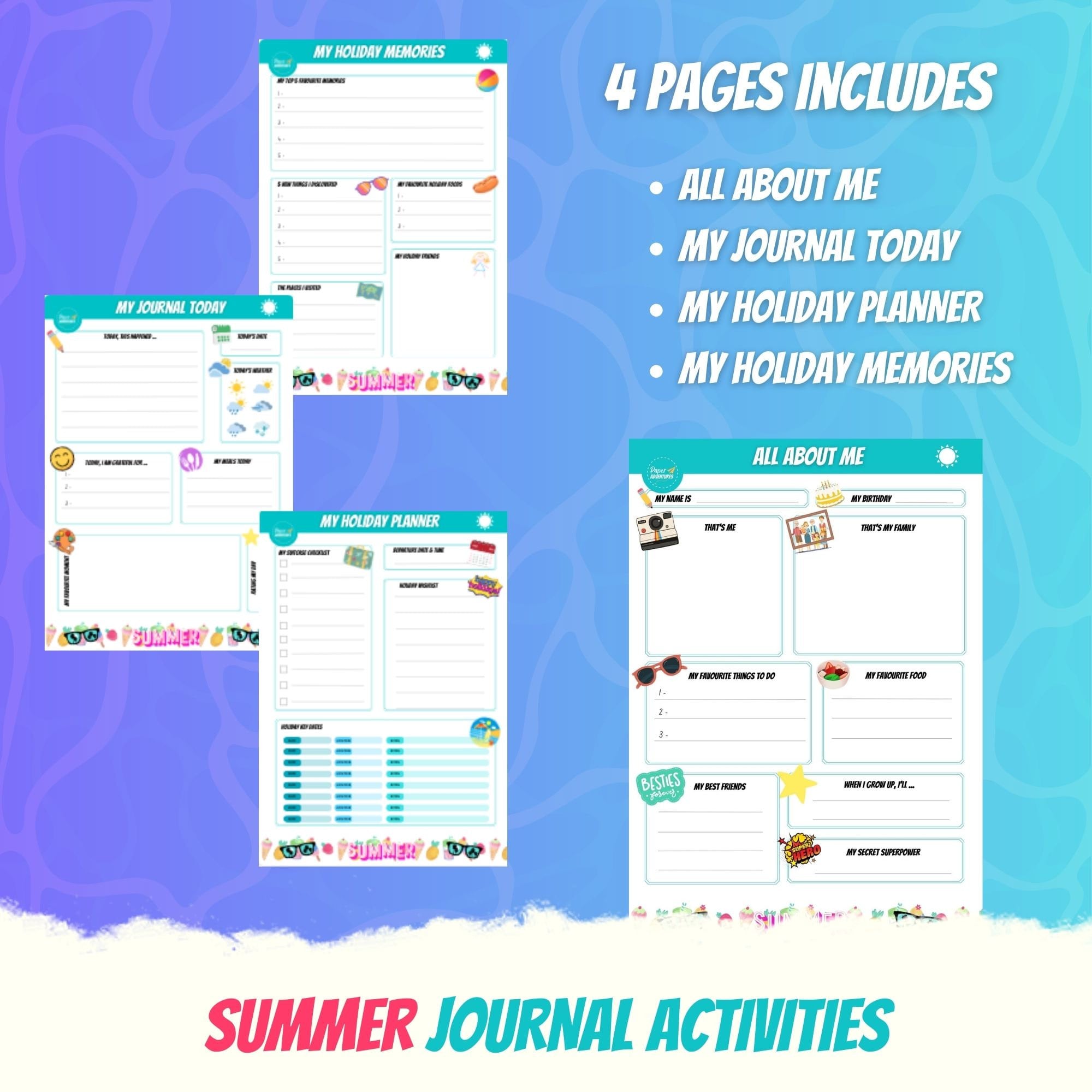 Summer Kid Journal Activities Printable Vacation Planner Family ...
