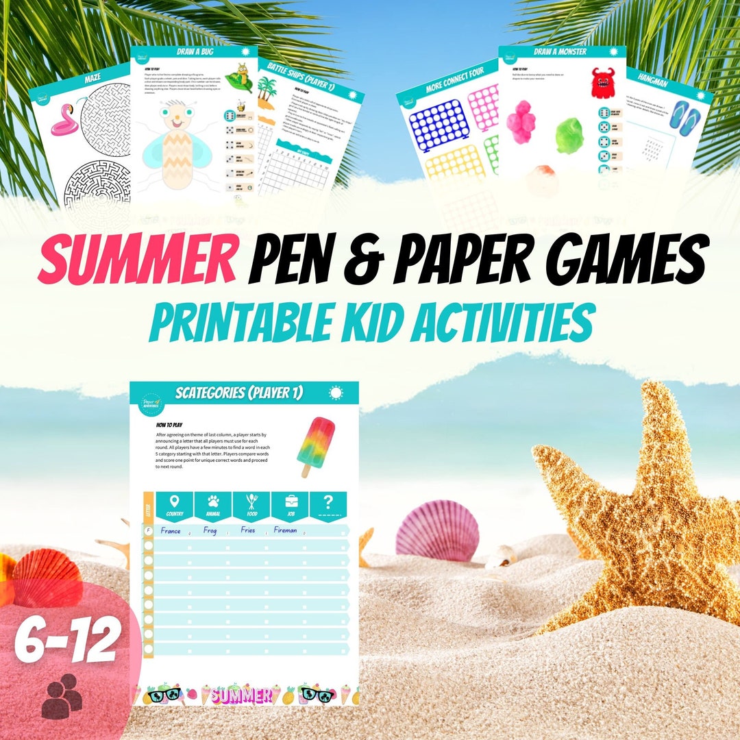 Summer Kid Pen and Paper Games Printable | Vacation Family Activity ...