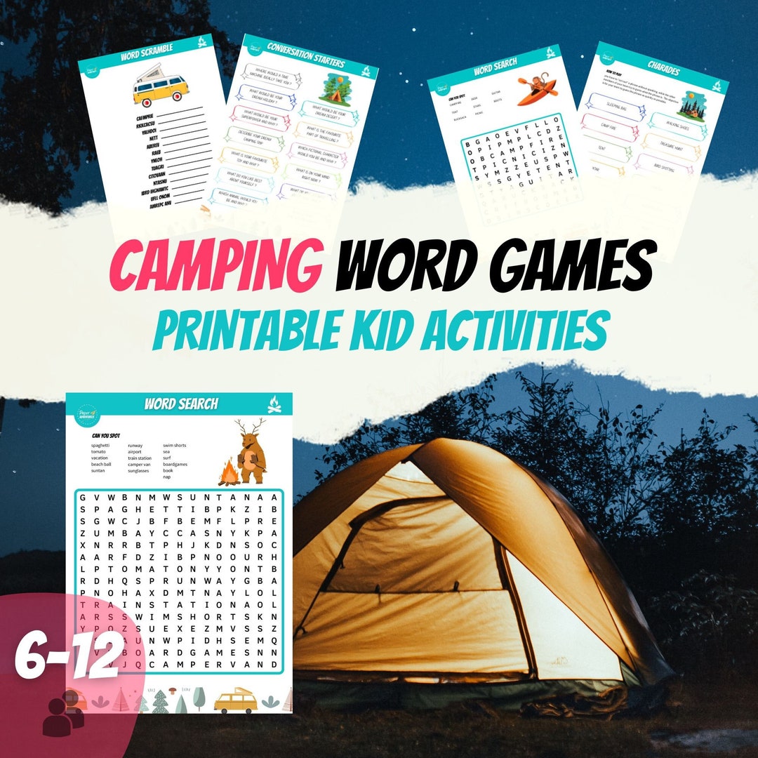 Camping Kid Word Games Printable | Vacation Family Activity Word ...