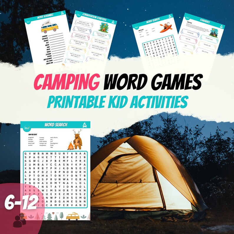 Camping Kid Word Games Printable | Vacation Family Activity Word ...